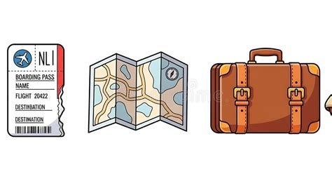 Travel Essentials Represented With Cartoon Style Boarding Pass Map And