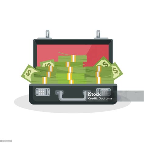 현금 3 차원 일러스트 레이 션의 더미와 함께 열린된 서류 가방 여행 가방에 대한 스톡 벡터 아트 및 기타 이미지 여행 가방