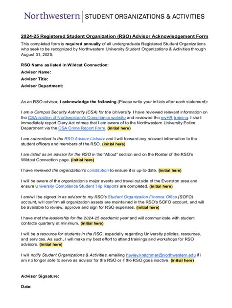 Fillable Online 2024 25 Registered Student Organization Rso Advisor