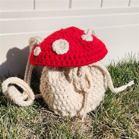 Crochet Mushroom Drawstring Bag Pattern Etsy