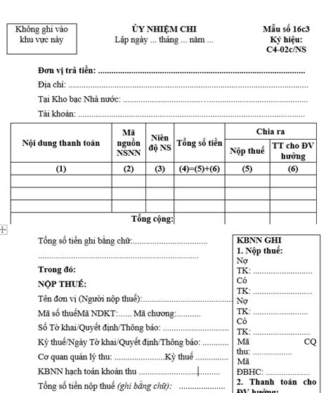 Mẫu C c KB Mẫu ủy nhiệm chi kèm nộp thuế
