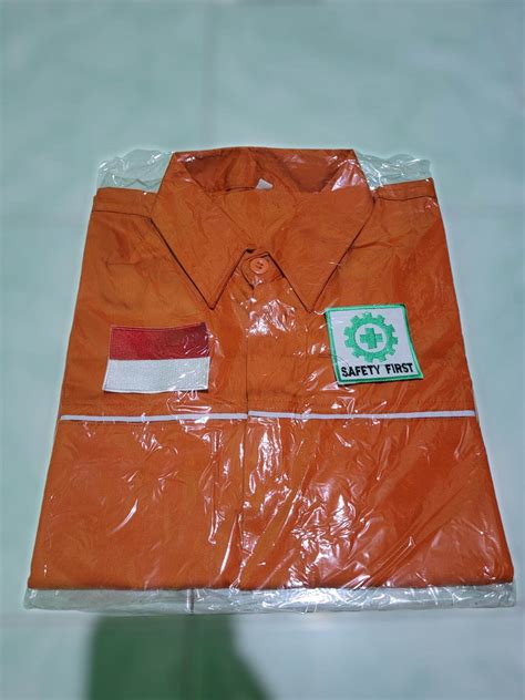 BAJU SERAGAM KEMEJA PENDEK WARNA OREN BAHAN 100 AMERICAN DRIL UNIONE