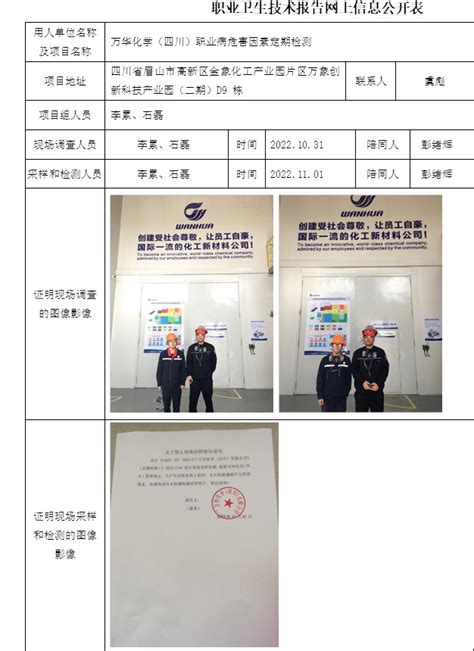万华化学四川职业病危害因素定期检测 四川省诚实安全咨询技术服务有限责任公司
