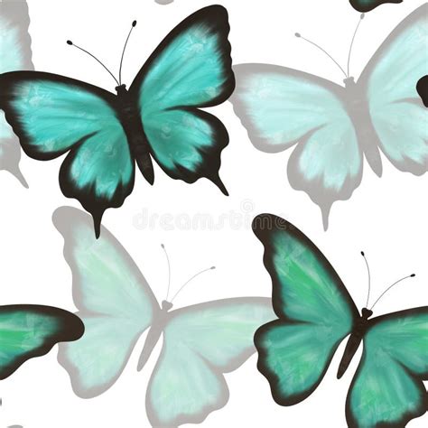 Delicate Blue And Green Butterflies On A White Background Seamless