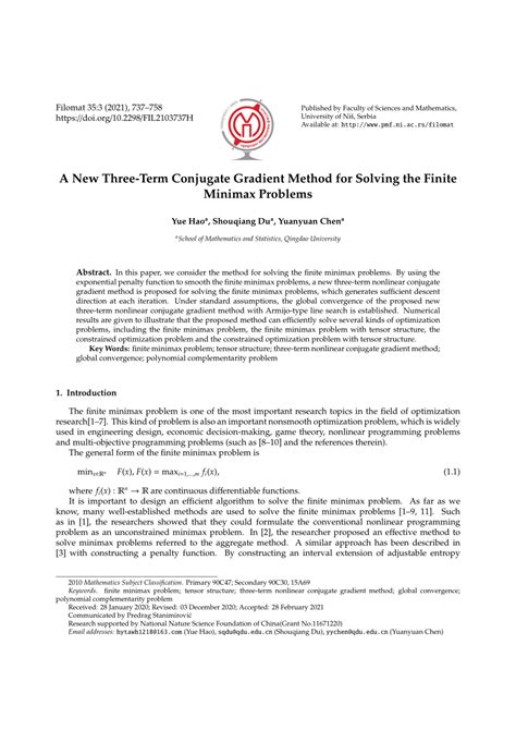 Pdf A New Three Term Conjugate Gradient Method For Solving The Finite