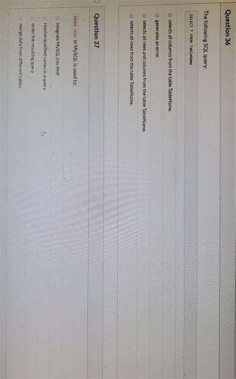 solved question 36 the following sql query select from