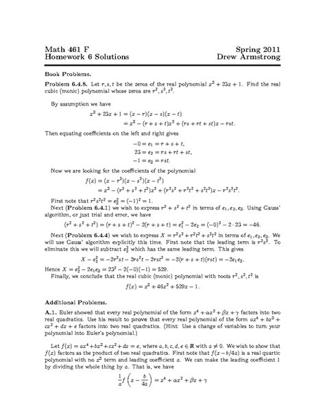 Spring 11 Hw 6 Sol Homework Math 461 F Spring 2011 Homework 6