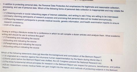 Solved In Addition To Protecting Personal Data The Personal Chegg