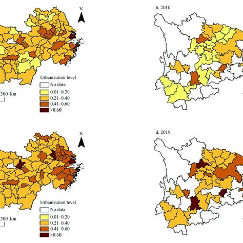 Spatial Distribution Pattern Of Urbanisation Level In The Yangtze River Download Scientific
