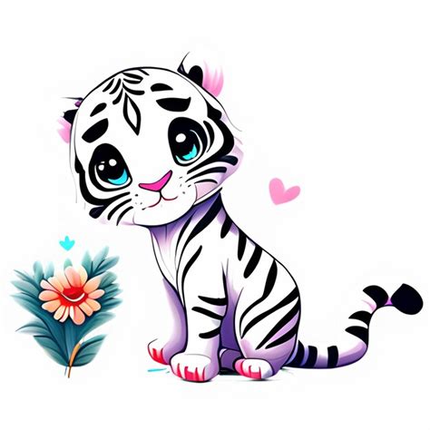 Cute White Tiger Character Illustration Premium Ai Generated Psd