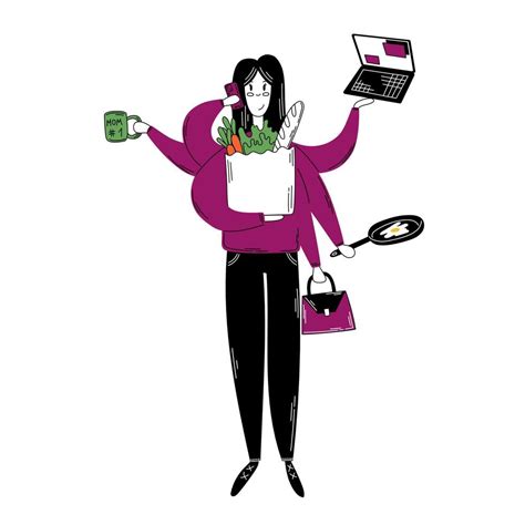 Ama De Casa Súper Multitarea Mamá Ocupada Limpiando Y Cocinando Súper