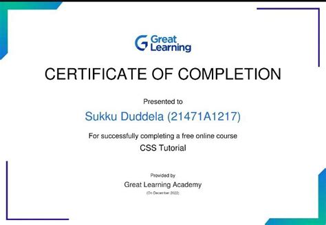 Completion Of Css Tutorial From Great Learning Sukanya Duddela