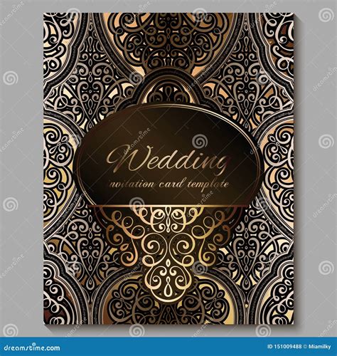 Wedding Invitation Card With Gold Shiny Eastern And Baroque Rich