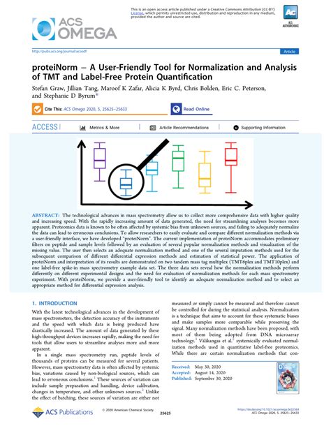 PDF ProteiNorm A User Friendly Tool For Normalization And Analysis Of TMT And Label Free