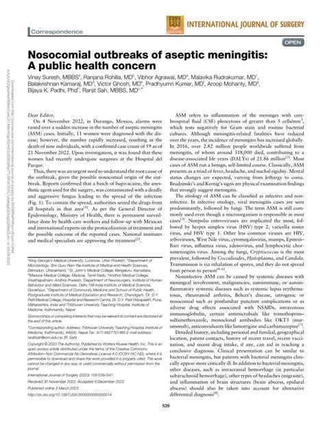 Pdf Nosocomial Outbreaks Of Aseptic Meningitis A Public Health