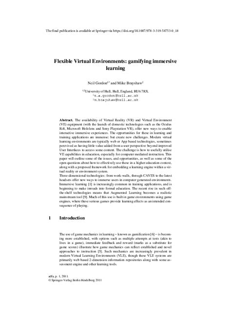 pdf flexible virtual environments gamifying immersive learning