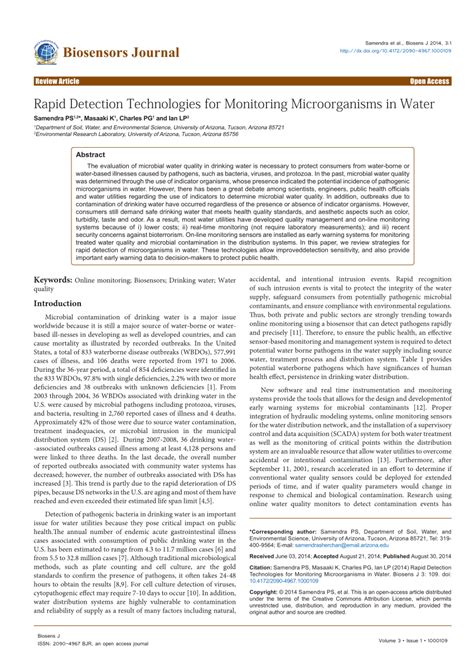 Pdf Rapid Detection Technologies For Monitoring Microorganisms In Potable Water