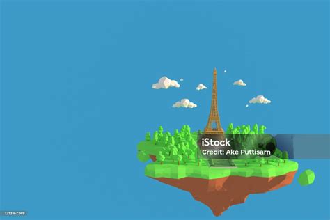프랑스에 있는 에펠탑의 3d 일러스트레이터 3d 렌더링 낮은 다각형 지오메트리 배경 추상 다각형 기하학적 모양입니다 낮은 폴리