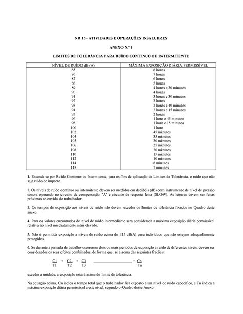 Nr 15 anexo 01 - Insalubridade - NR 15 - ATIVIDADES E OPERAÇÕES ...
