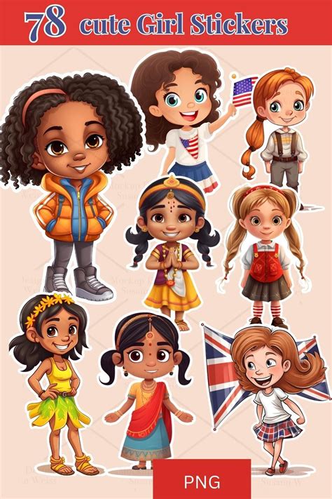 78 Digital Cute Girl Clip Art Set Cute Girl Sticker Cute Etsyde
