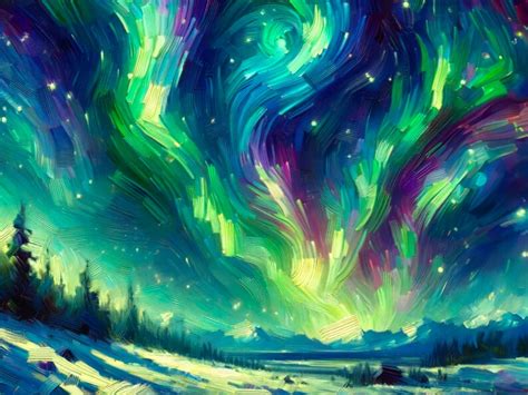 Northern Lights Aurora Borealis Oil Painting Travel Art Canada Art