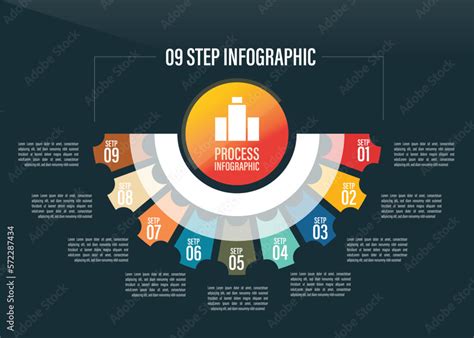 Process Infographic Step Infographic With Dark Color Half Pie Chart Elements With 10 9 8 7