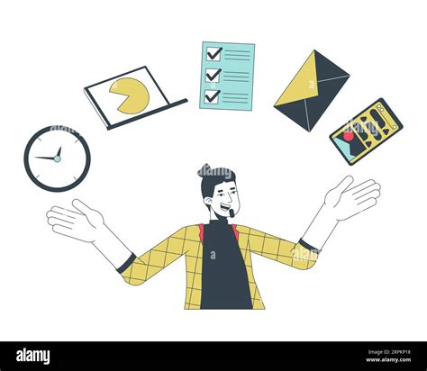 Man Juggling Items Flat Line Concept Vector Spot Illustration Stock Vector Image And Art Alamy