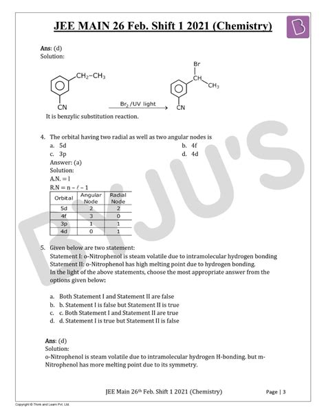 Jee Main 2021 February 26 Shift 1 Chemistry Question Paper With Solutions