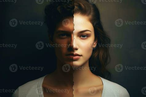 A Portrait Of A Face Being Half Woman And Half Man AI Generative Stock Photo At Vecteezy