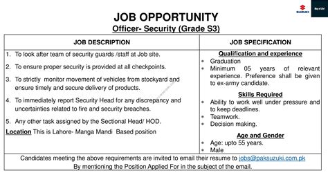 Pak Suzuki Motor Company Ltd Jobs March 2019