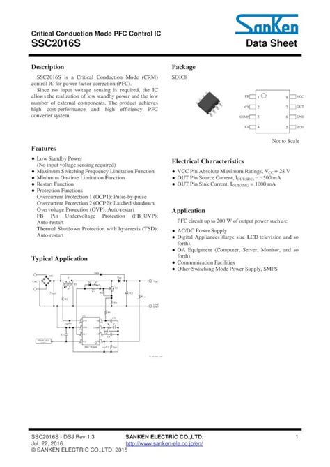 Pdf Critical Conduction Mode Pfc Control Ic Ssc2016s Data Sheet
