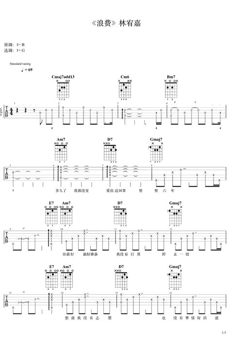 浪费吉他谱 林宥嘉 G调弹唱 乐手网