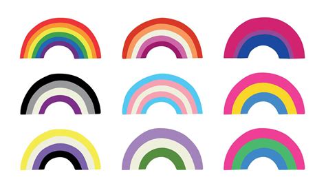 Set Of Colorful Lgbtqia Pride Flag Rainbows Gender Equality And Sexual