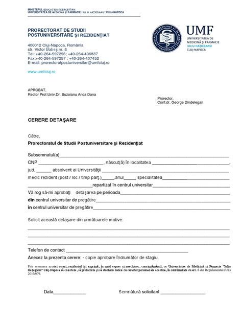 Cerere Detasare Rezidenti 2020 Pdf