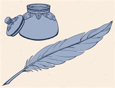 Vector Dibujo Pluma Y Tintero — Archivo Imágenes Vectoriales © Marinka