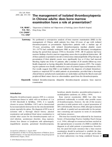 Pdf The Management Of Isolated Thrombocytopenia In Chinese Adults