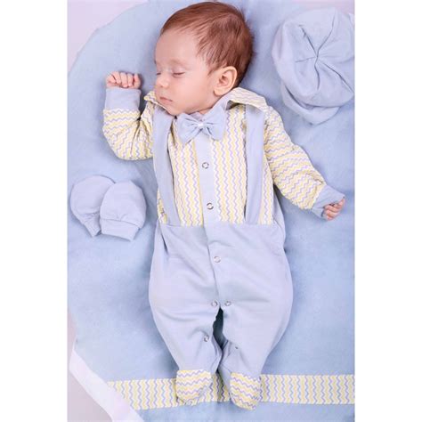 Saída Maternidade Menino Miguel 04 peças Suspensório Azul Marinho Roupas de Bebê Shopee Brasil