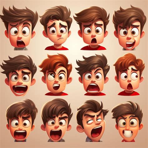 Expresión facial de dibujos animados hoja de sprite diferentes expresi