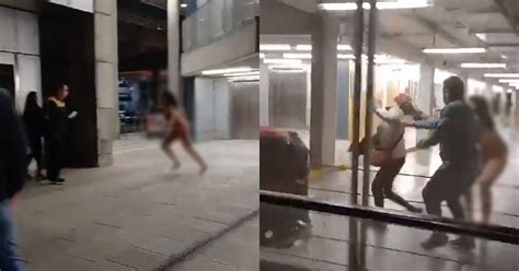 VIDEO Qué pasó aquí Mujer desnuda ataca a pasajeros en aeropuerto de