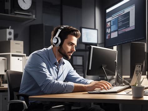 Premium Ai Image Office Portrait Of Smiling It Programmer Wearing