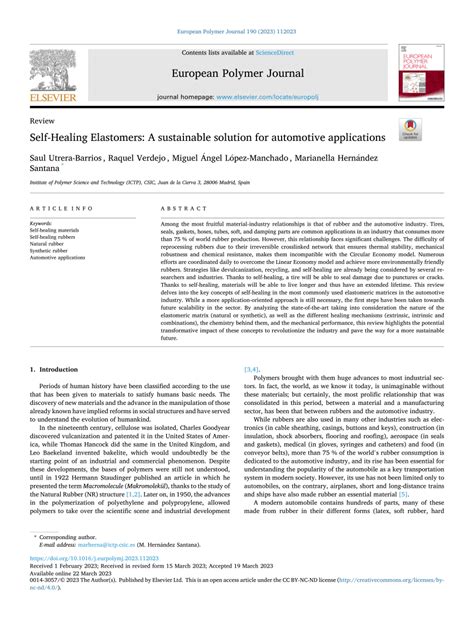 Pdf Self Healing Elastomers A Sustainable Solution For Automotive