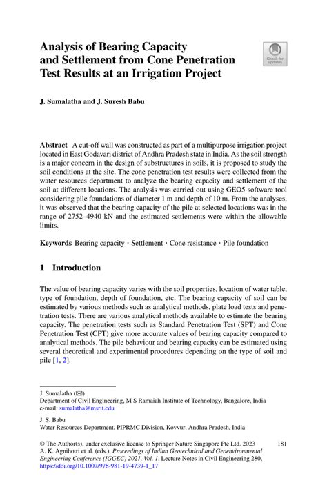 Pdf Analysis Of Bearing Capacity And Settlement From Cone Penetration Test Results At An