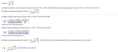 Solved T Let G T E A Make Two Tables One Showing Chegg Com
