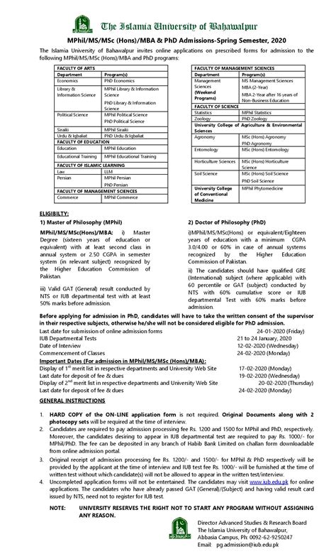 Islamia University Bahawalpur Admissions 2025 Iub Online
