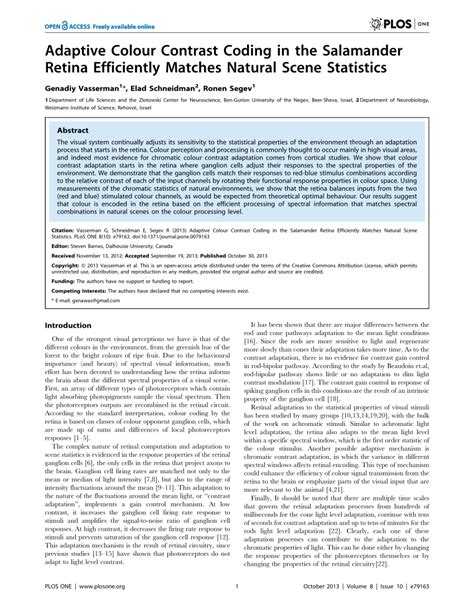 PDF Adaptive Colour Contrast Coding In The Salamander Retina