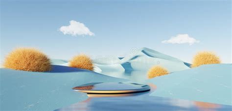 Abstract Dune Cliff Sand With Metallic Podium Stand Platform Surreal