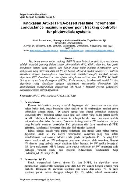 Fpga Based Real Time Incremental Conductance Maximum Power Point