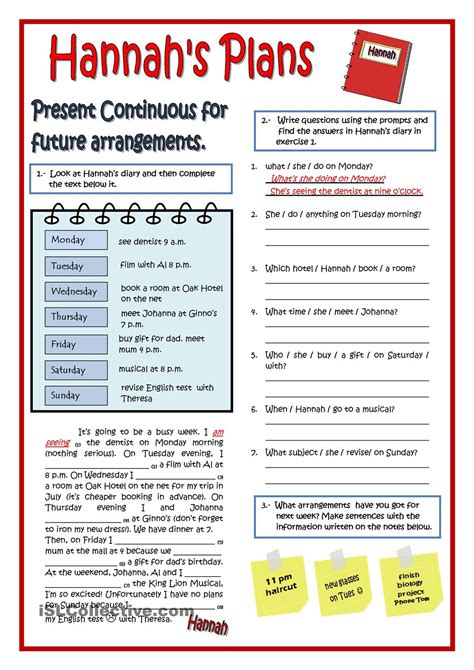 Present Continuous For Future Plans Worksheets