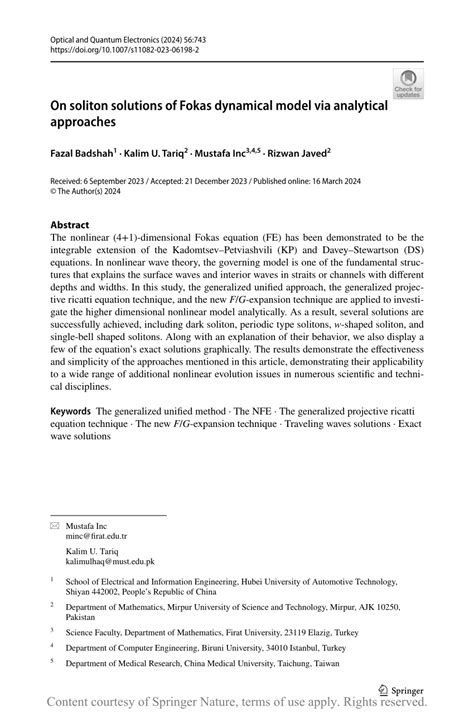 Pdf On Soliton Solutions Of Fokas Dynamical Model Via Analytical