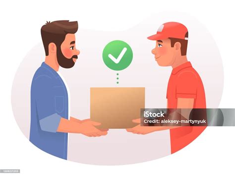배달 담당자가 소포 상자를 고객에게 건네주습니다 택배 및 고객 벡터 일러스트레이션 개념에 대한 스톡 벡터 아트 및 기타 이미지 개념 고객 구매 Istock